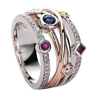 925 Sterling Silver Shiny Full Diamond Cross Ring Colorful Gemstone Ring Cubic Zirconia Rings CZ Multi Row Ring for Women