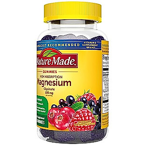 Nature Made High Absorption Magnesium Glycinate Gummies 100 mg per Serving, Muscle, Nerve, Bone and Heart Support, Magnesium Supplement, 40 Magnesium Gummies, 20 Day Supply