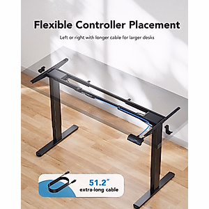 HUANUO 265 lbs Dual Motor Electric Standing Desk Frame, Thick T-Shaped Desk Legs Made of Automotive-Grade Steel, for Max 90″ x 31.5″ Desktop, Height Adjustable Desk Frame for Home Office, Frame Only