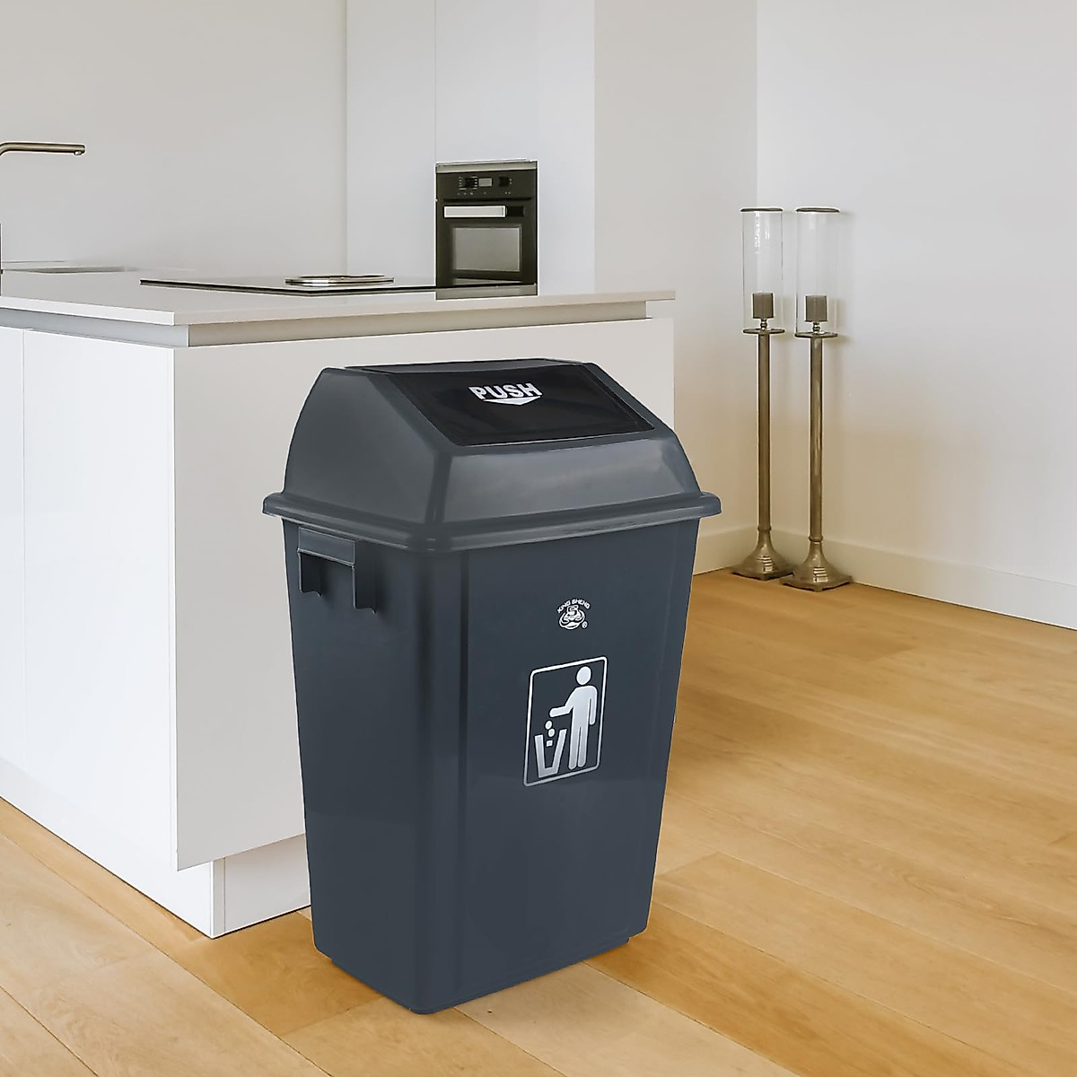 Rinboat 18 Gallon Plastic Swing Top Trash Cans, Large Waste Bins with Lids, Grey, 4 Packs