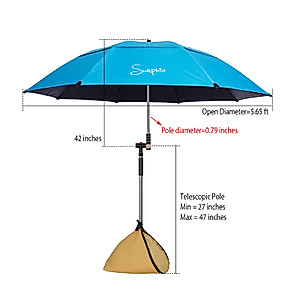 Sunphio Beach Umbrella with Sand Anchor, Heavy Duty, High Wind Resistant, Portable and Large Windproof Beach Umbrellas with Sand Bags for Travel, Best Sun Protection UV