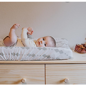 Cradle Sheets Changing Pad Cover - Travel Lite Universal Fit Baby Mattress Sheet 36" X 18 - Unisex Grey Sage Diamond - 2 Pack Set