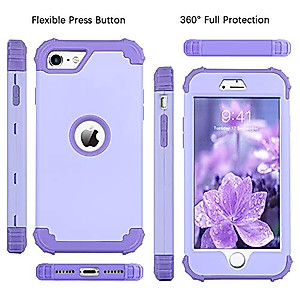 BENTOBEN iPhone SE 2022 Phone Case, iPhone SE 2020 Case, Heavy Duty 3 in 1 Full Body Rugged Shockproof Hybrid Hard PC Soft Rubber Bumper Drop Protective Girls Women 4.7 SE Cover, Light Purple/Lavender