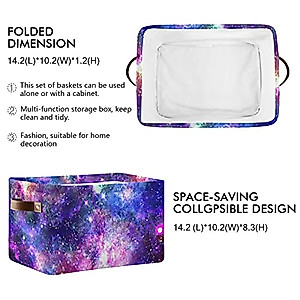 Galaxy Space Star Nebula Storage Bin Canvas Toys Storage Basket Bin Large Storage Cube Box Collapsible with Handles for Home Office Bedroom Closet Shelves,2 pcs