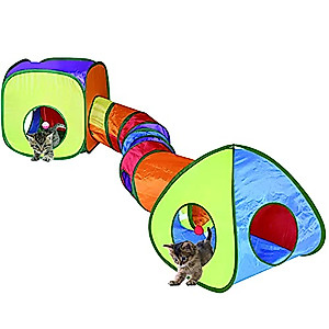 GONPETGP Cat Tunnel Toy and Cubes Combo, Cat Tunnels for Indoor Cats with Play Ball, Interactive Crinkle Collapsible Tent and Cubes, Cat Tube for Puppy Pet Rabbit - All in One Set of 3