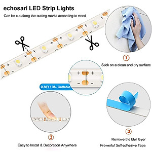 echosari Blue Led Strip Lights Waterproof Battery Operated with Remote, 8 Modes, Dimmable, Timer, Self-Adhesive, Cuttable, 3M 90Led Battery Strip Led Light for Indoor Outdoor Decor