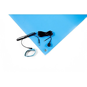 Bertech ESD Anti-Static Table Mat Kit, 18 In. x 30 In., Blue, Includes an ESD Wrist Strap and ESD Grounding Cord, MADE IN USA