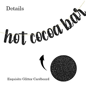 Hot Cocoa Bar Banner, Hot Chocolate Bar Decor, Chocolate Bar Party Decoration Supplies, Glittery Black