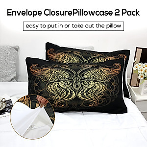 Zhh Duvet Cover Queen Bedding 3 of Set - 3D Digital Butterfly Quilt Cover with 4 Corner Belts, Soft Breathable, Black