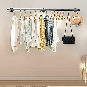 Livabber Industrial Pipe Clothes Rack, Heavy Duty Detachable Iron Garment Rack Wall Mounted, Rustic Saving Space Clothes Bar Multi-Purpose Hanging Rod for Bedroom, Closet, Black (50 Inch)
