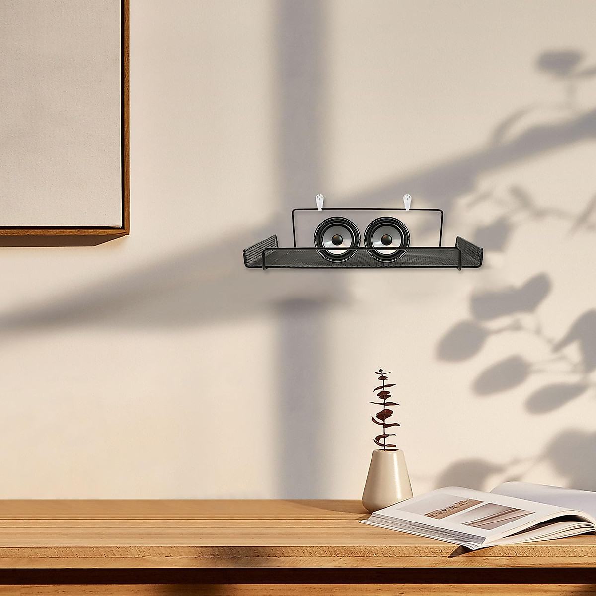 FOMIYES Projector Stand Wall Floating Shelves WiFi Router Storage Box TV Set Shelf Wall Hanging Plug Board Bracket Cable Storage Organizer for Bedroom Living Room Black Projector Mount