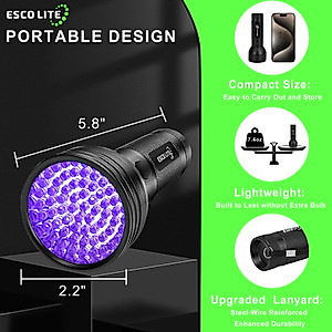 Escolite UV Flashlight Black Light 51 LED 395 nM Ultraviolet Blacklight Flashlite for Pet Urine Detection,Dry Stains,Bed Bug,Scorpion,Dog/Cat Urine Light Detector Matching with Pet Odor Eliminator