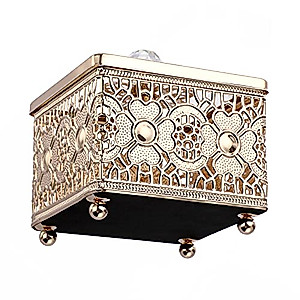 Hipiwe Hollow-carved Metal Jewelry Box with Glass Lid, Gold Mirrored Trinket Organizer Square Treasure Box for Ring Earrings Necklace, Christmas Birthday Gift for Women Girls