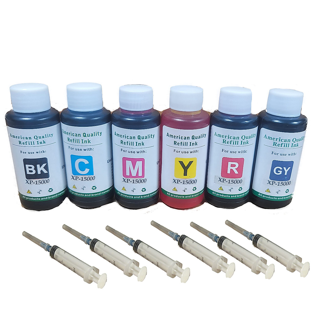 Vivid Colors 600ml Premium Dye Ink CISS Refillable Ink Refill Bottle for Ep Expression XP-15000 Printer Black, Cyan, Magenta, Yellow, Red, Gray