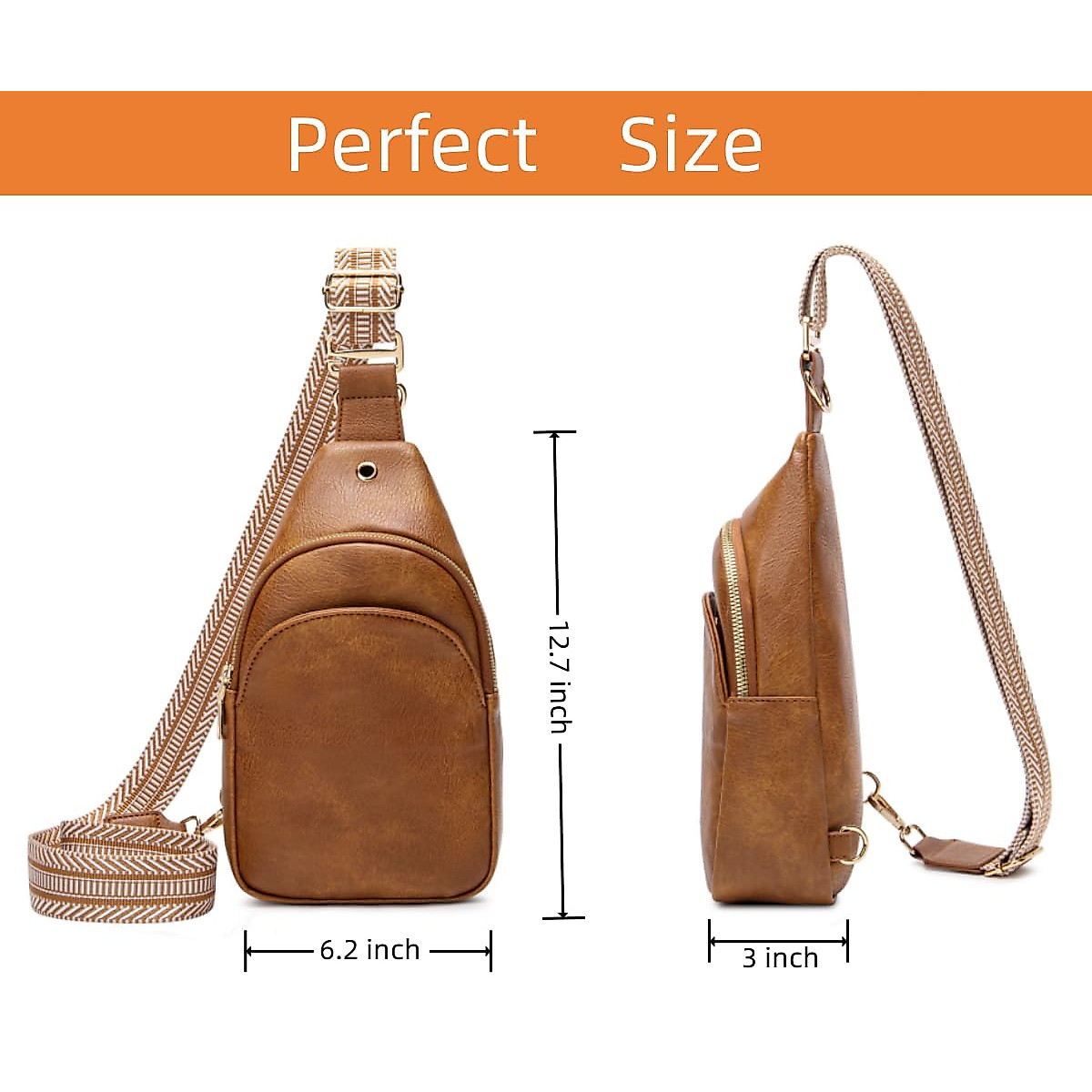 WSRYDJDL Women Small Crossbody PU Leather Chest Bag Sling Bag Satchel Daypack Shoulder backpack for traveling hiking Cycling (Brown W Dlg)