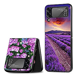 Phone Case for Samsung Galaxy Z Flip 3 Z Flip 4 5G Black Hard PC Cover Purple Lavender Flowers,Z5,for Z Flip 3 5G