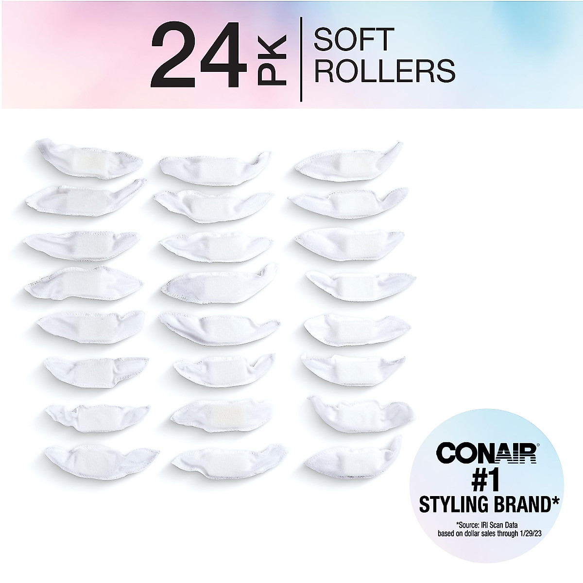 Conair Fabric Hair Curlers to Sleep In, Soft Hair Rollers for Natural Curls, Assorted color, 24 Pack