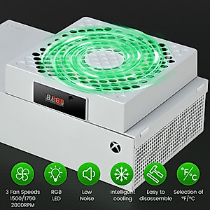 DEPGI Cooling Fan for Xbox Series S, Featuring Automatic Fan Speed Adjustment Based on Temperature, LED Display Screen, Low Noise, Easy Installation, 3 speeds, with RGB LED