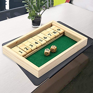 bouti1583 Shut The Box Game, Double-Sided Classic 9 Number Wooden Set with Dice Green- Adults and Children