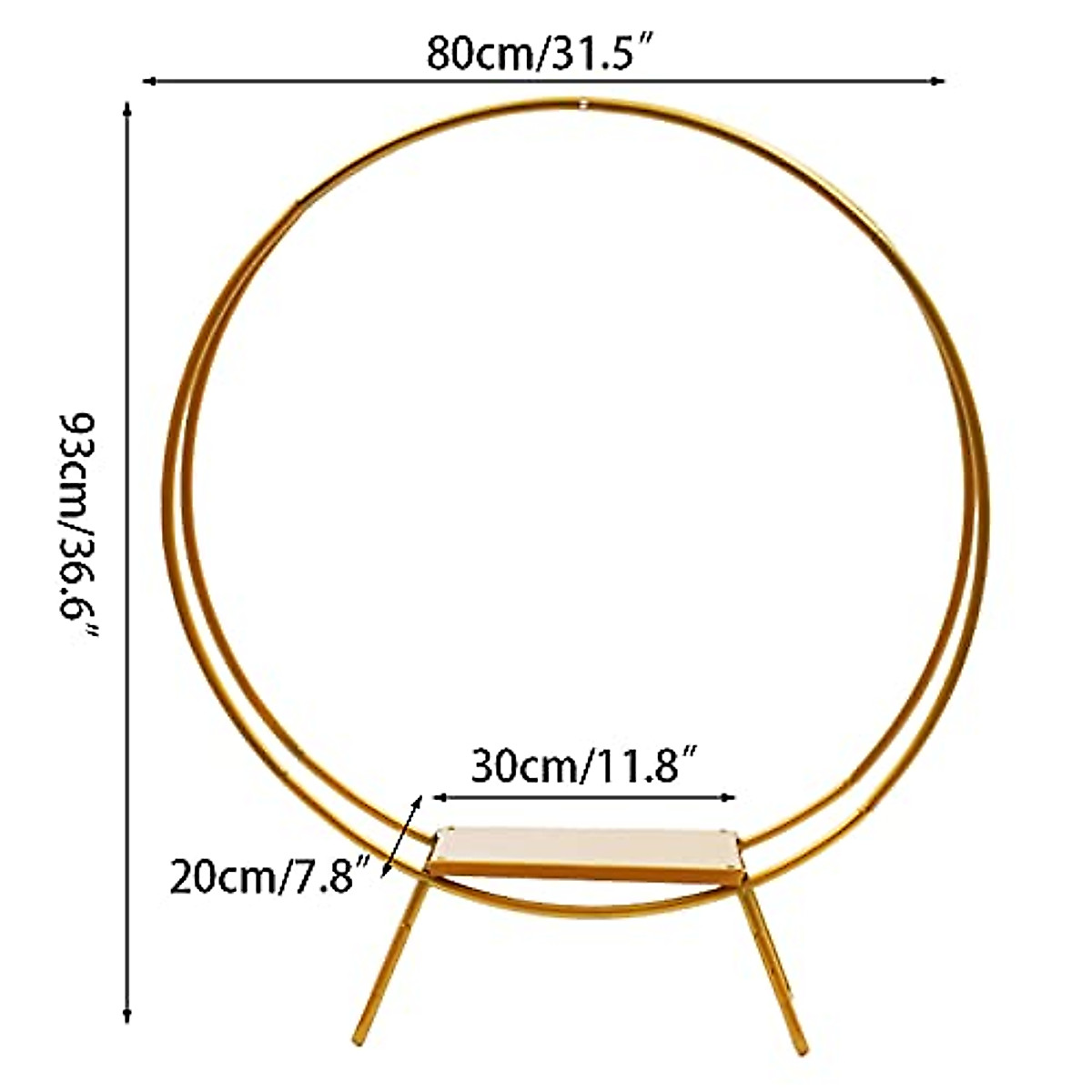 Dia 31.5in Double Ring Wedding Cake Stand Flower Stand Arch Rack,Metal Round Floral Hoop Cake Holder,Dessert Cupcake Display Stand for Wedding Birthday Party Decor Outdoor Garden (Gold)
