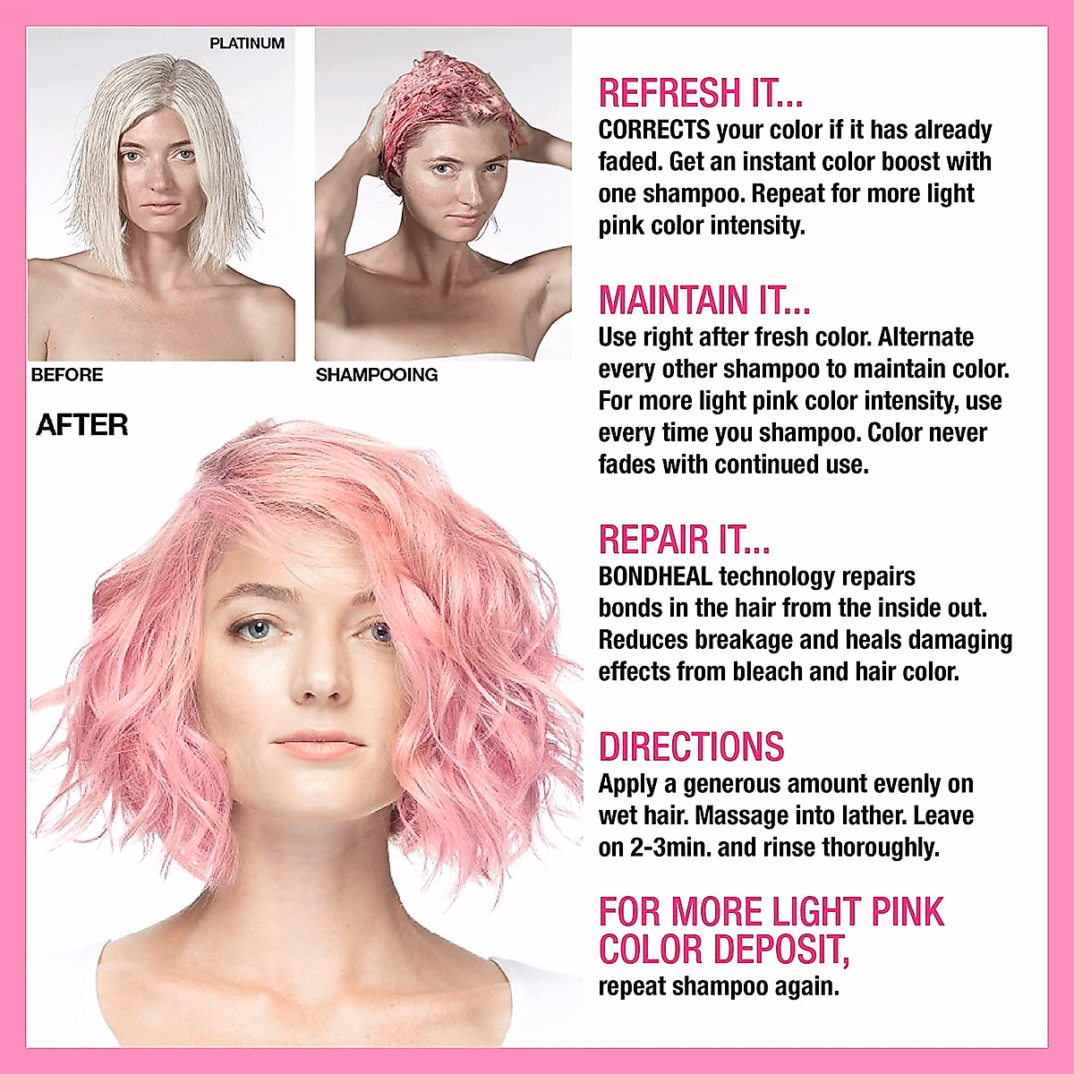 Light Pink Color Depositing Shampoo Semi Permanent Hair Color with BondHeal Bond Rebuilder - Light Pink Hair Dye, 6.4 oz