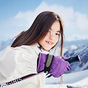 TRIWONDER Ski Gloves Kids Cold Weather Winter Warm Gloves Windproof Thermal Fleece Outdoor Snowboard Snow Gloves Mittens for Boys Girls Children (Purple, S (6-7 Years Old))