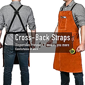 Leather Welding Work Apron - Heat Resistant & Flame Resistant Bib Apron, Flame Retardant Heavy Duty BBQ Apron, Adjustable Fit M-XXXL Men & Women (24" X 36" Tan)