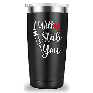 Mamihlap I Will Stab You Travel Mug Tumbler.Doctor,Nurse,Nurses Week GiftsThank You,Appreciation,Birthday,Christmas Gifts for Nurse,Doctor.Medical Nursing School Graduation Gifts.(20 oz Black)