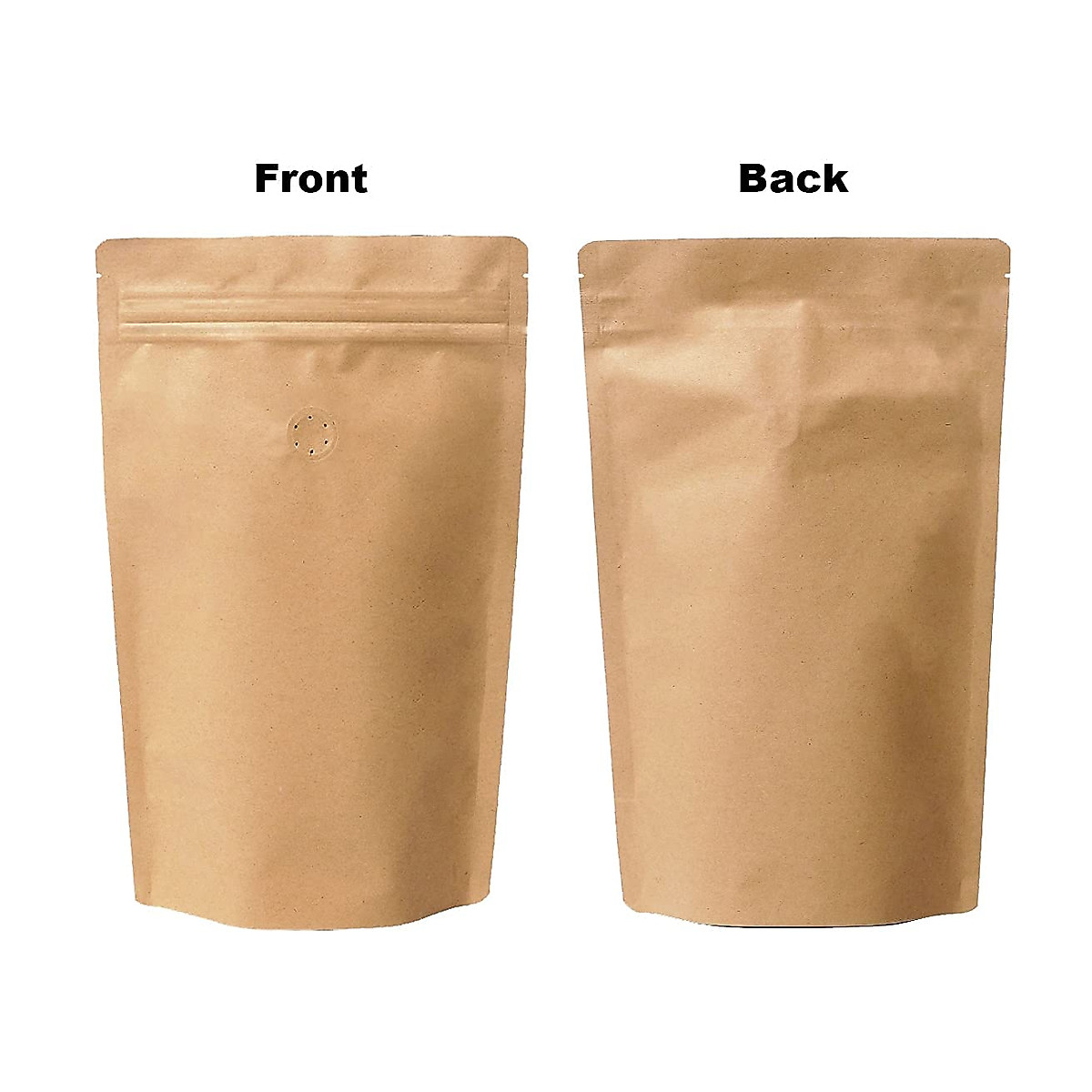 12 Ounce 50 Pieces Coffee Pouches with Ziplock - High Barrier Natural Kraft Paper Stand up Coffee Bags with One Way Degassing Valve & Zipper (50, 12oz/0.75lb/340gram)