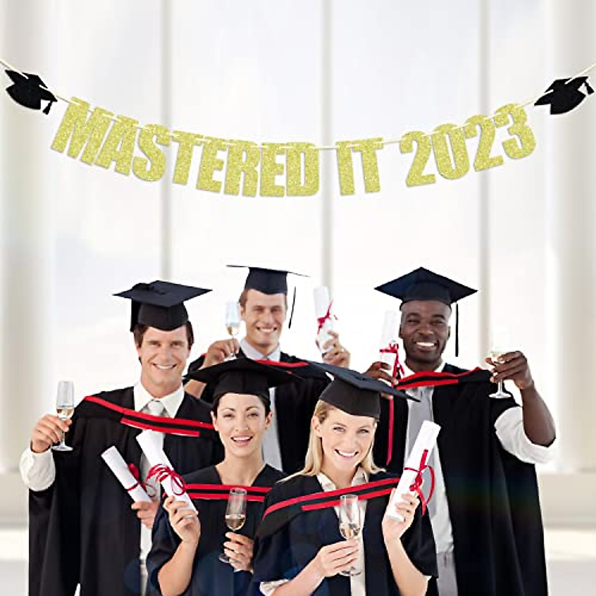 Mastered It 2023 Banner, Masters, Happy Master Degree, Glittery Class of 2023 Graduation Party Decorations Supplies