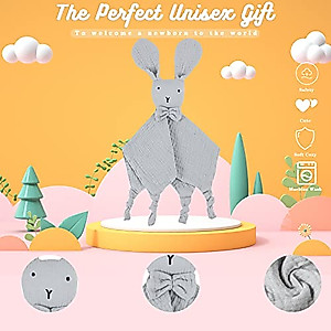 EMBRUNIOICE Baby Bunny Security Blanket,Muslin Soft Loveys for Babies Newborn Essentials Baby Gifts for Unisex (Grey)