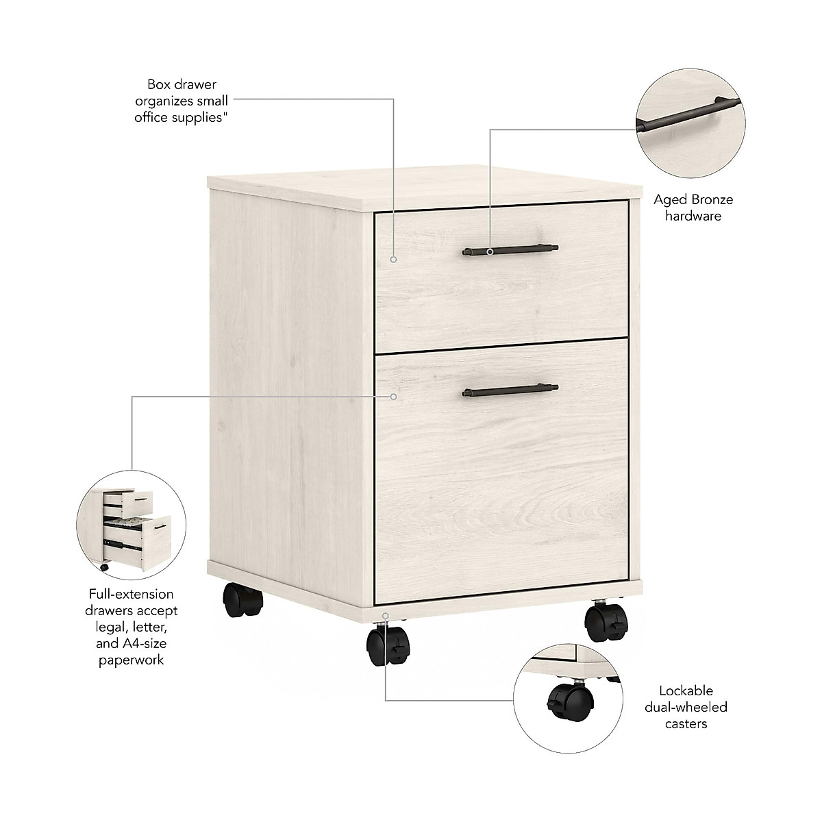 Bush Furniture Key West 2 Drawer Mobile File Cabinet, Linen White Oak