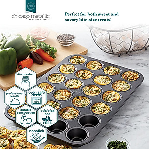 Chicago Metallic Mini-Muffin Pan, Perfect for Cupcakes, eggbites, quiches and more! 15.75-Inch-by-11-Inch