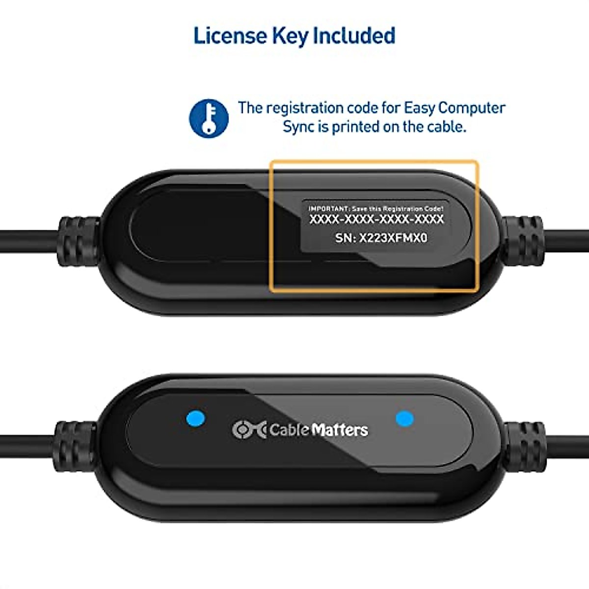 Cable Matters USB 3.0 Data Transfer Cable PC to PC for Windows and Mac Computer in 6.6 ft - PClinq5 and Bravura Easy Computer Sync, Key Included - Compatible with PCMover for Windows System Migration