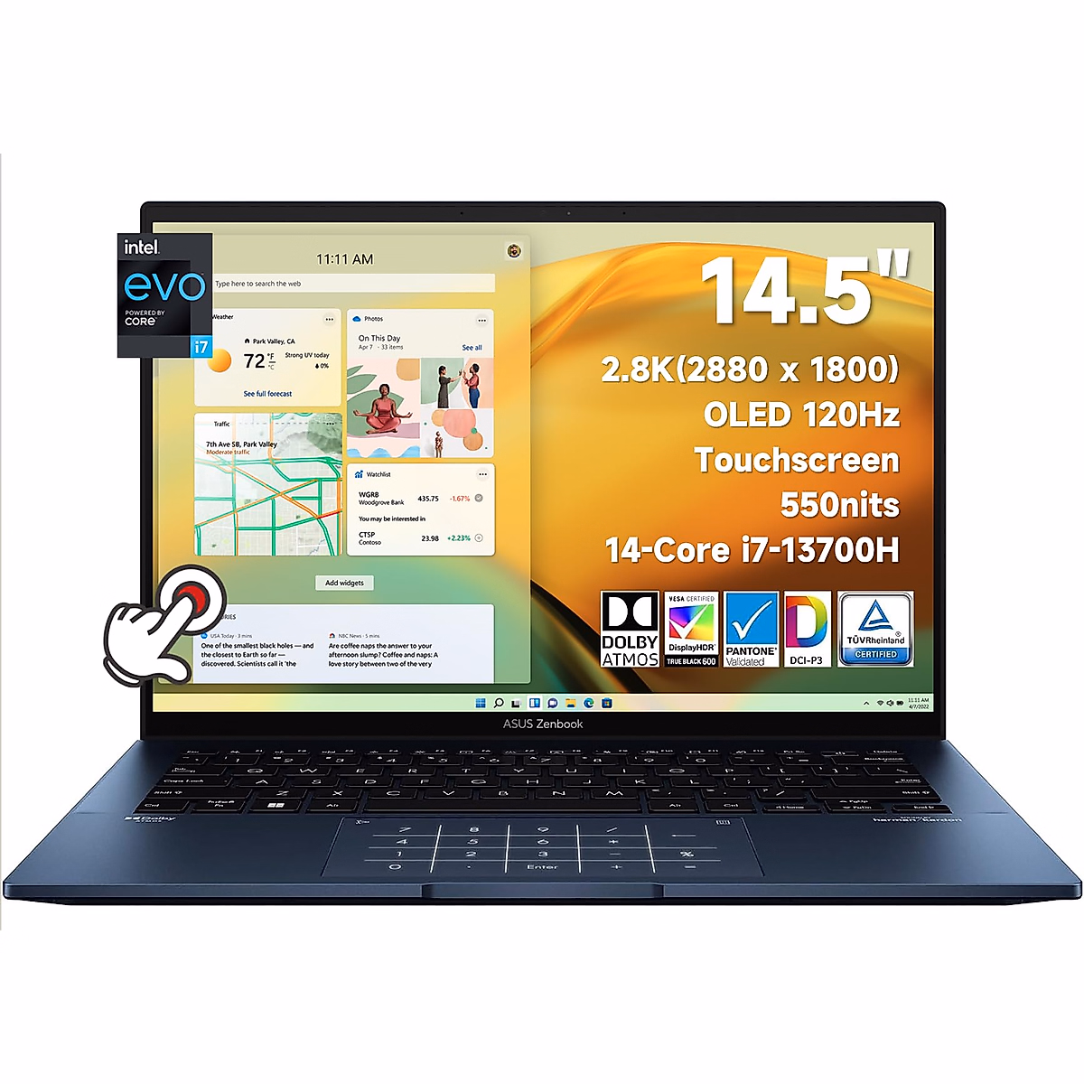 Asus 2023 Latest Zenbook 14.5/ 2.8K OLED Slim Laptop,13th Gen Intel Evo i7-13700H 14 Cores,550 nits 120Hz 100 Percent DCI-P3,Thunderbolt 4,Widnows 11 Home,w/HDMI (16GB LPDDR5 RAM | 512GB PCIe SSD)