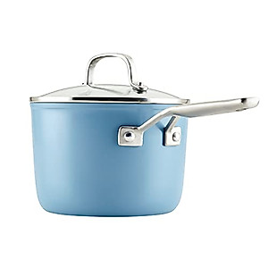 KitchenAid Hard Anodized Ceramic Nonstick Cookware Sauce Pan with Lid, 3 Quart, Blue Velvet