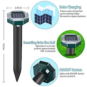 ELIOELIO Mole Solar Powered 8 Pack Sonic Groundhog Vole Snake Gopher Deterrent for Lawn Garden Outdoor Chipmunk
