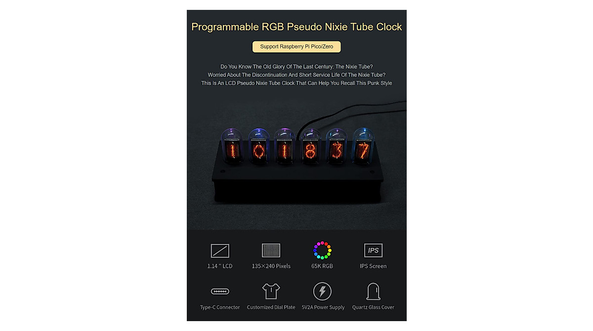 Waveshare RGB Pseudo Nixie Tube Clock for Raspberry Pi