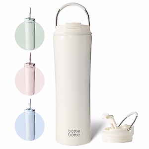 BOTTLE BOTTLE Insulated Water Bottle Coffee Tumblers with Dual-use Lid and Straw Double Walled Iced Travel Coffee Mug for Woman and Man 24oz Stainless Steel Tumbler with Handle（Ivory White）