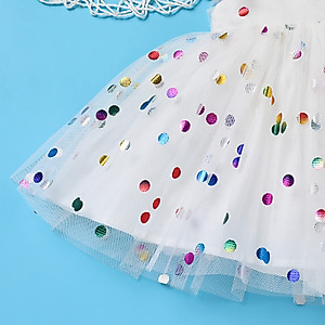 AWIBMK Baby Girls 1st Birthday Outfit Colorful Polka Dots Princess Tutu Dress Cake Smash Clothes for Photo Shoot White 12-18 Months