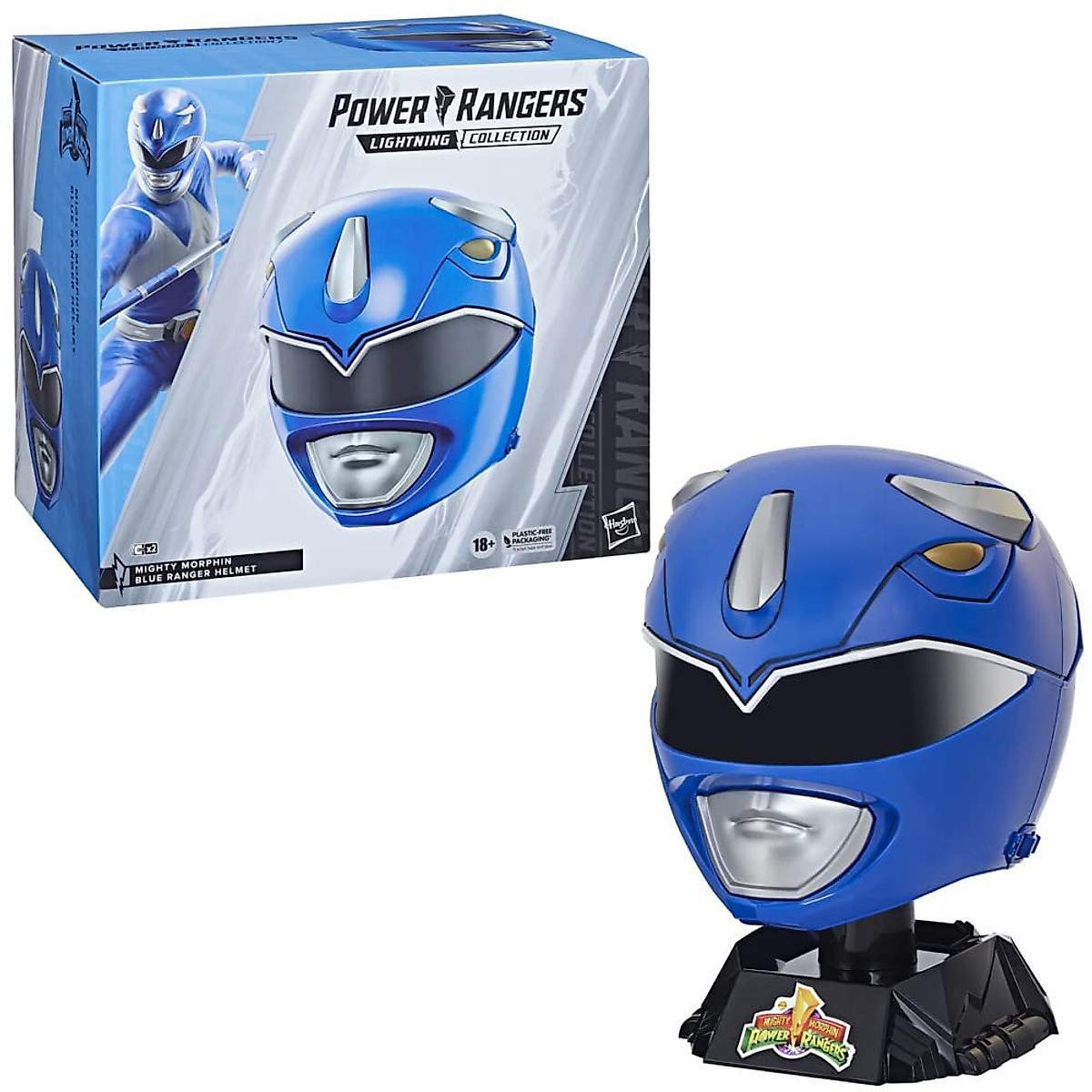 Power Rangers Lightning Collection Mighty Morphin Blue Ranger Premium Collector Helmet Full-Scale for Display, Roleplay, Cosplay, Multicolor