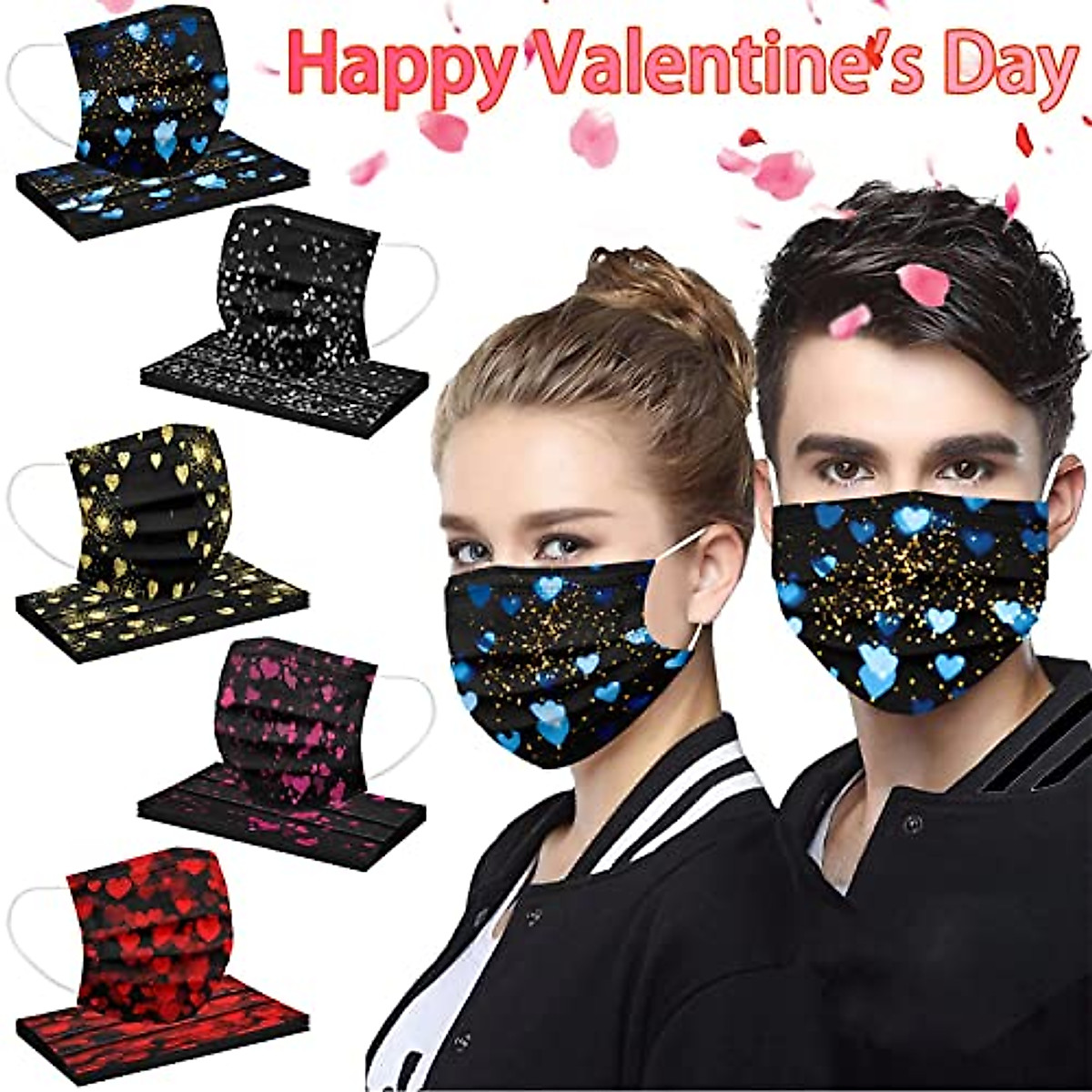 50Pack Valentines Disposable Face_Masks for Adults Women Valentines Day Women Disposable Red Heart Party Mask Couple