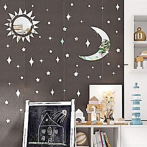 Amaonm Removable 3D Acrylic Mirror Surface Crystal Moon and Stars Wall Decal DIY Home Art Decor Wall Sticker Murals for Kids Boys and Girls Bedroom Room Ceiling Bathroom TV Background