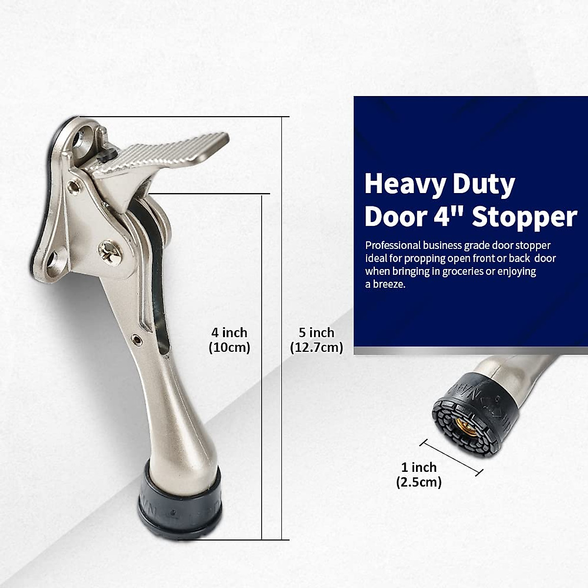 HOME&I One Touch Easy Pedal Door Stop Stopper Height Adjustable Kick Down Door Stop with Rubber Tip Spring Lever Screw Type (Black)