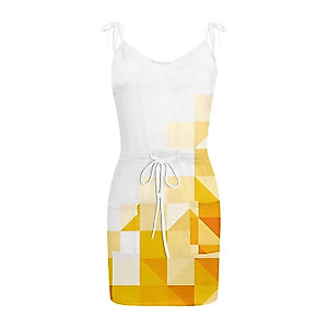 Dresses for Women 2023 Plus Size Women Summer Casual V Neck Strap Drawstring Waist Pocket Dress Geometric Pattern Casual Yellow