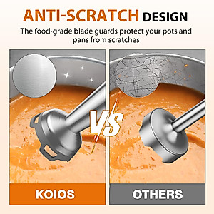 KOIOS Immersion Blender, 1000W Anti-scratch 3-in-1 Hand Blender, Upgraded 12 Speed Stainless Steel Blade Stick Blender with Turbo Mode, Whisk and Milk Frother, Non-BPA