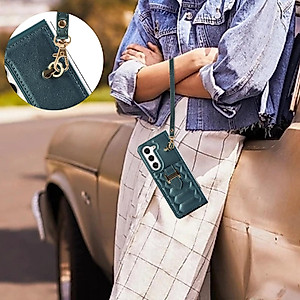 XIMAND for Samsung Galaxy Z Fold 5 Wallet Case with 2 Card Slots,Shockproof and Skin-Like Soft Leather,Stylish and Luxurious Perfect for Women.(DarkGreen)