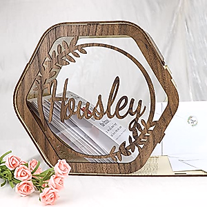 Malihome Personalized Wedding Card Box,Wooden Memory Box,Keepsake Box,Greeting Card Box,For Rustic Wedding Decor, Collection of Wedding Wishes Cards, Custom Surname and Date. (Wood color)