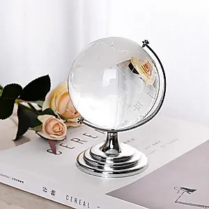 Clear Crystal Sphere, 6.5x4cm Mini Round Earth Globe World Map Ball with Metal Stand Decor Crystal Glass Ball Decorative(Sliver)