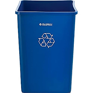 Global Industrial Square Recycling Trash Can, 35 Gallon, Blue